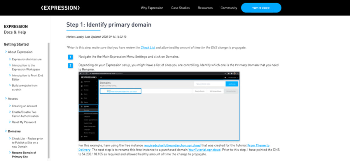 Rename Domain of Primary Site | Expression